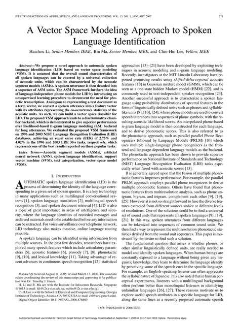 Pdf A Vector Space Modeling Approach To Spoken Language Identification
