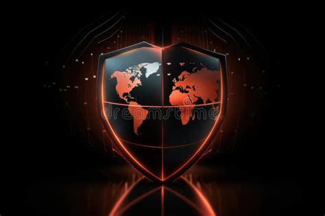 Shield With World Map On Dark Background Cyber Security Concept 3d Rendering Global Network