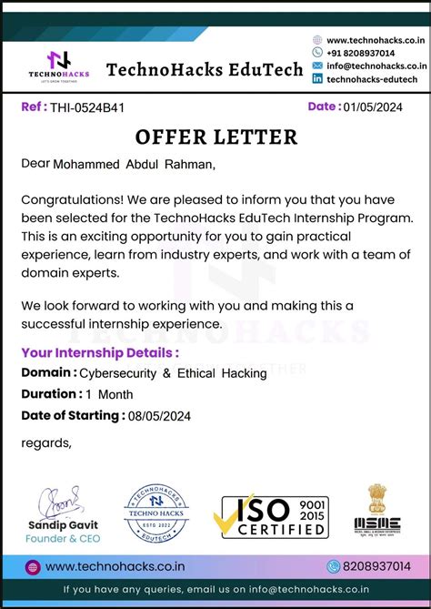 Mohammed Abdul Rahman On Linkedin Internship Cybersecurity