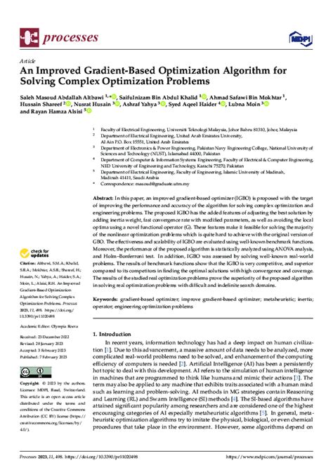 Pdf An Improved Gradient Based Optimization Algorithm For Solving Complex Optimization Problems