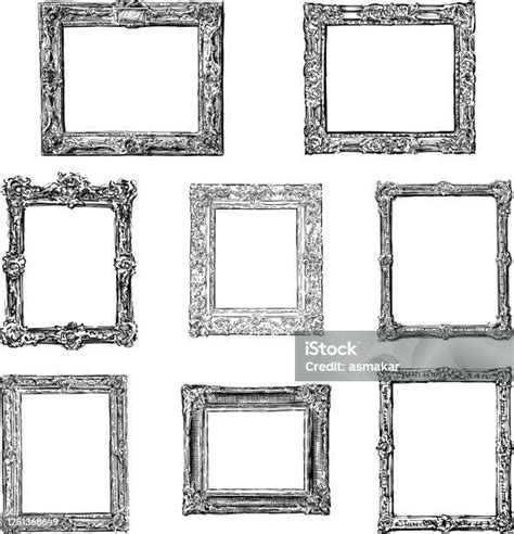 바로크 양식의 다양한 화려한 조각 나무 프레임의 벡터 스케치 액자에 대한 스톡 벡터 아트 및 기타 이미지 액자 프레임 0명 Istock