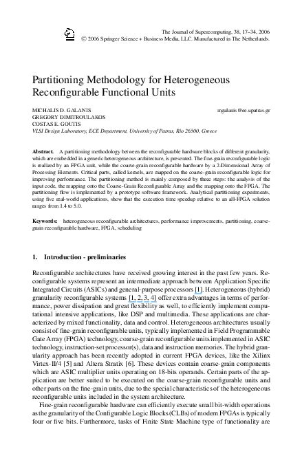 Pdf Partitioning Methodology For Heterogeneous Reconfigurable Functional Units