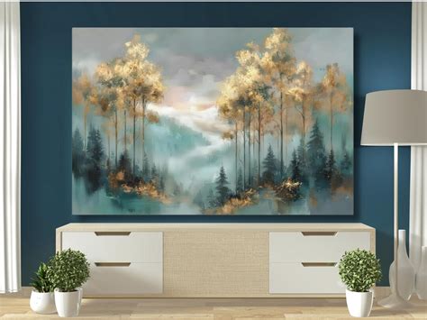 Mist And Gold Forest Canvas Serene Abstract Landscape Wall Art In