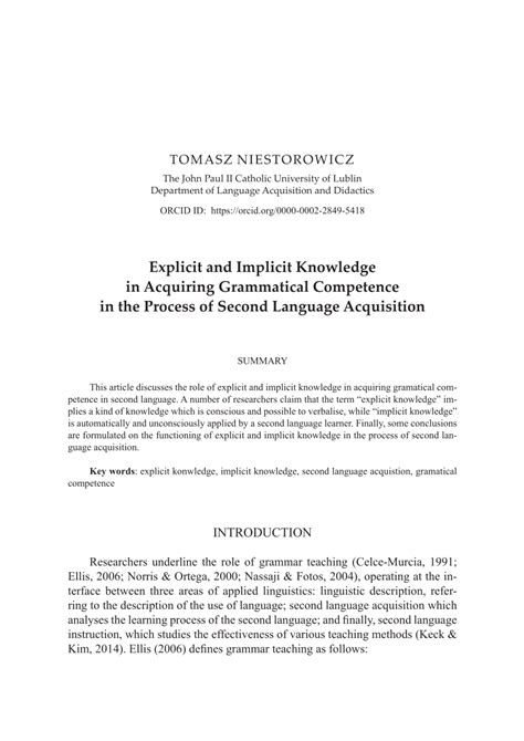 Pdf Explicit And Implicit Knowledge In Acquiring Grammatical