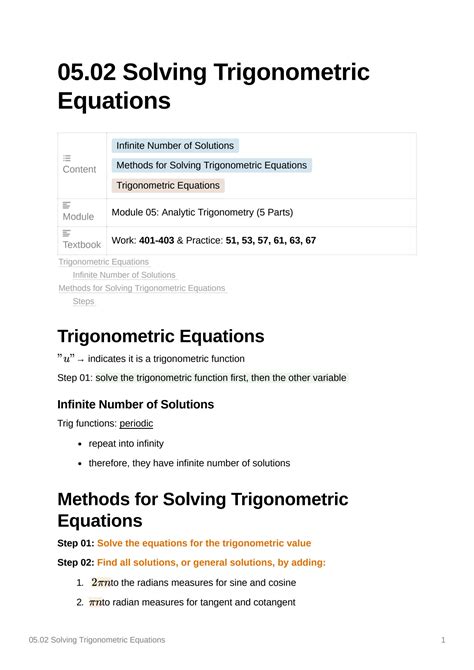 Solution Great Notes For Pre Calculus Honors And Normal 05 02 Solving Trigonometric