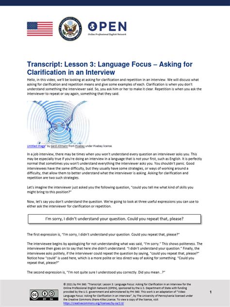 transcript lesson 3 language focus asking for clarification pdf