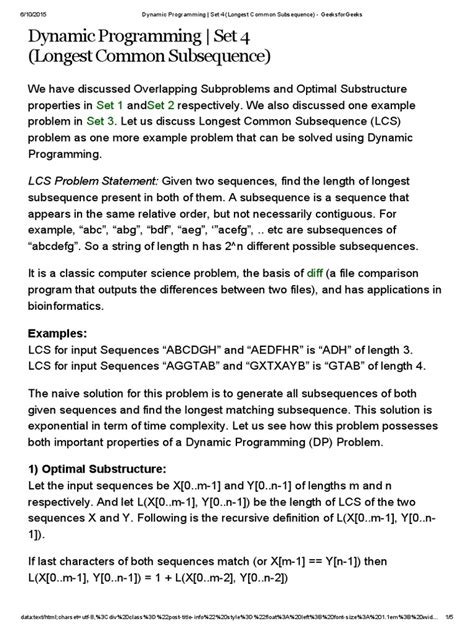 Dynamic Programming Set 4 Longest Common Subsequence Geeksforgeeks Pdf Pdf Software