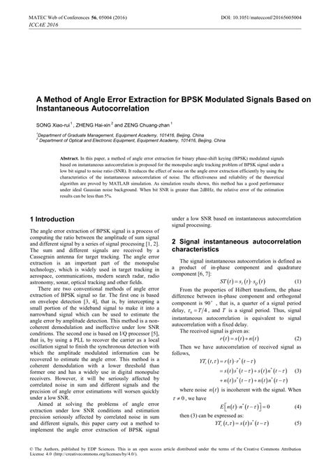 Pdf A Method Of Angle Error Extraction For Bpsk Modulated Signals Based On Instantaneous