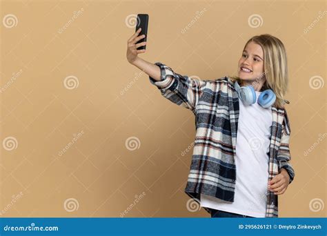 Smiling Teen Girl Making Selfie And Looking Enjoyed Stock Image Image