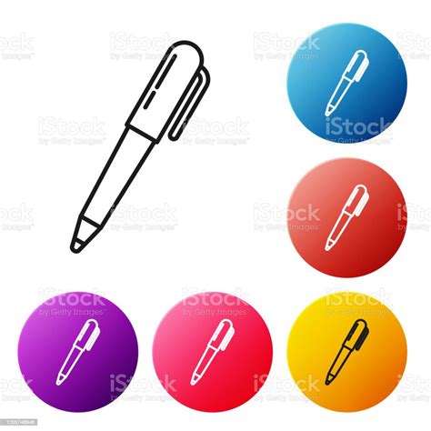 흰색 배경에 격리 된 검은 색 선 펜 아이콘입니다 아이콘 다채로운 원 버튼을 설정합니다 벡터 일러스트레이션 교육에 대한 스톡 벡터 아트 및 기타 이미지 Istock