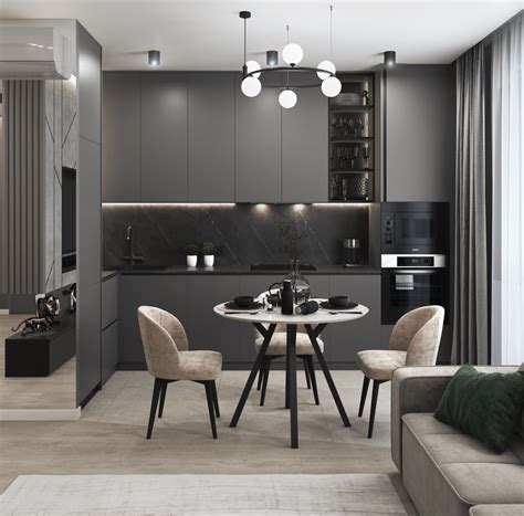 Ахроматический интерьер с ярким акцентом On Behance Интерьер кухни Интерьер Дизайн интерьера