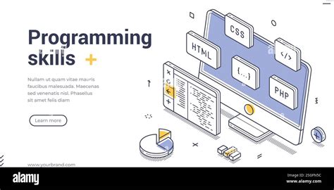 Programming Skills Modern Isometric Line Art Web Banner Template