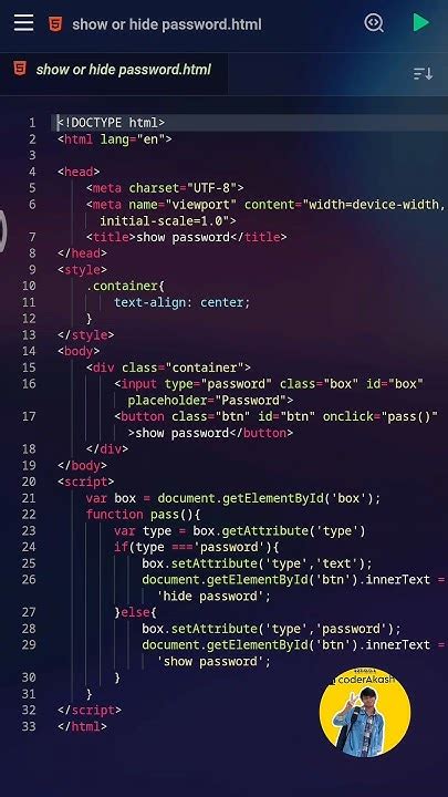 Project No 03 Show Or Hide Password Using Javascript Html
