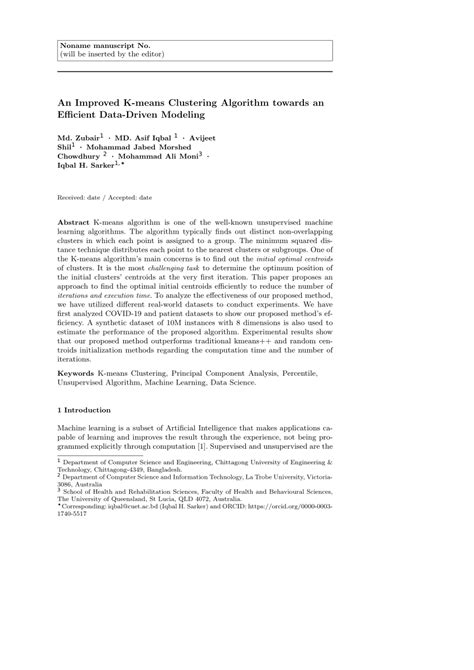 Pdf An Improved K Means Clustering Algorithm Towards An Efficient Data Driven Modeling