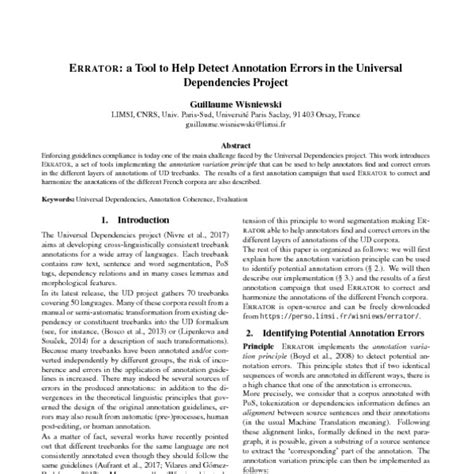 Errator A Tool To Help Detect Annotation Errors In The Universal Dependencies Project Acl