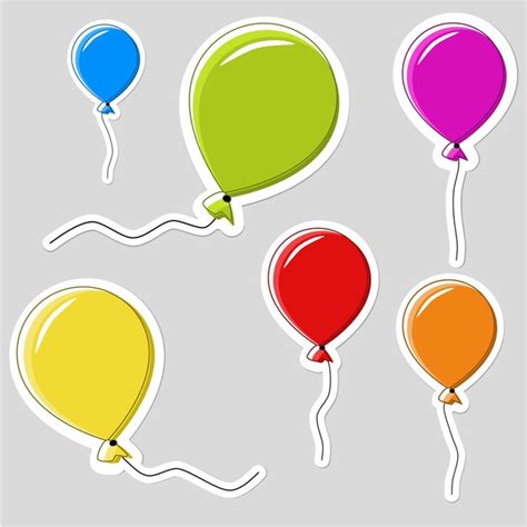 다채로운 비행 풍선 파티 생일 레이블 프리미엄 벡터