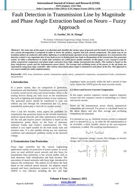 Pdf Fault Detection In Transmission Line By Magnitude And