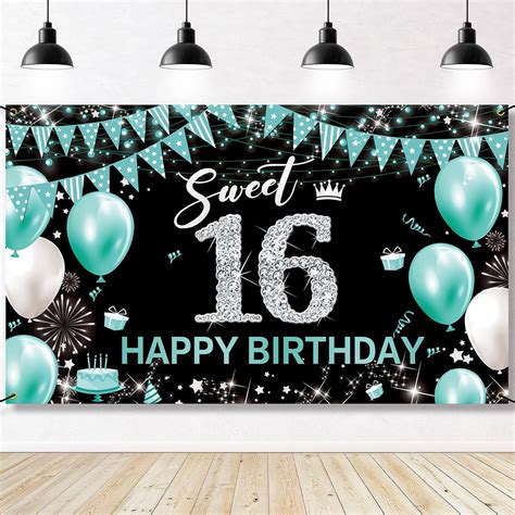 Sweet 16 Party Decorations Fabric Happy 16th Birthday Banner Backdrop