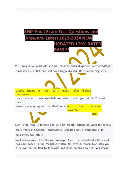 Ahip Final Exam Test Questions And Answers Latest New Updated 100 Rated Pass Ahip