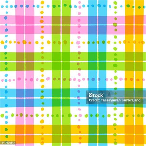파스텔 레인보우 귀여운 라인 스트라이프 대시 라인 도트 격자 무늬 체크 무늬 스콧 타탄 깅엄 밝은 색상 다채로운 여름 만화 벡터
