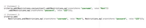 java difference between restrictions and and njuction