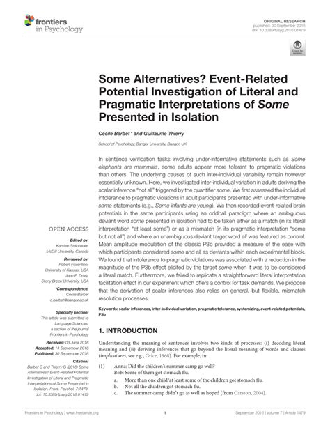 Pdf Some Alternatives Event Related Potential Investigation Of