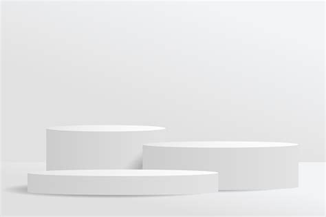 둥근 받침대가 있는 깨끗한 흰색 3d 방 또는 제품이나 상품을 전시하기 위한 스탠드 전시 무대 광고 또는 제품 홍보를 위해 설계되었습니다 0명에 대한 스톡 벡터 아트 및