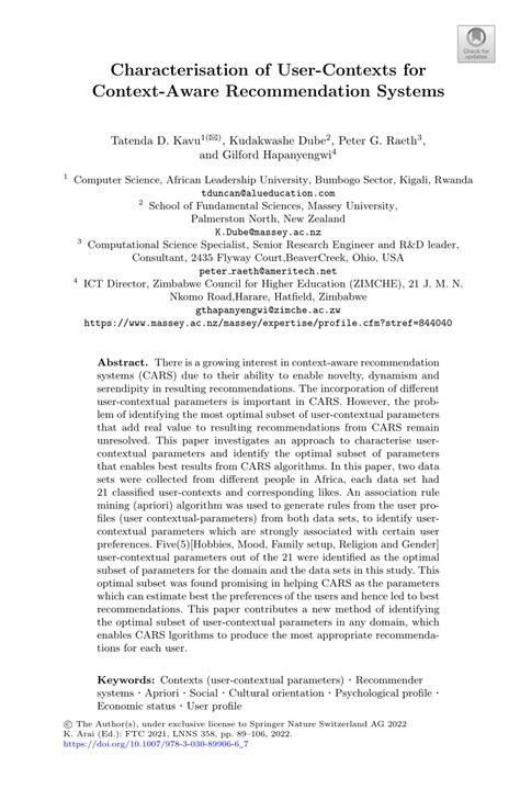 Pdf Characterisation Of User Contexts For Context Aware Recommendation Systems