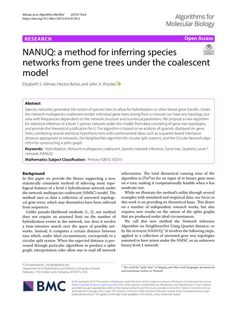Pdf Nanuq A Method For Inferring Species Networks From Gene Trees Under The Coalescent Model