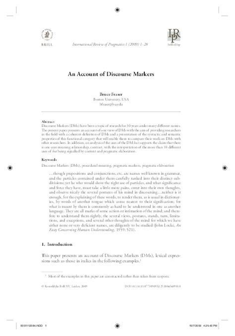 An Approach To Discourse Markers 1
