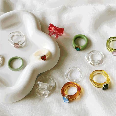 어나더뷰 2개set 큐빅 물결 호마이카 반지 세트 우정반지 우정링 아크릴 진주 비즈 알러지x No1585