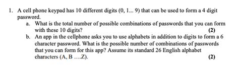 solved 1 a cell phone keypad has 10 different digits