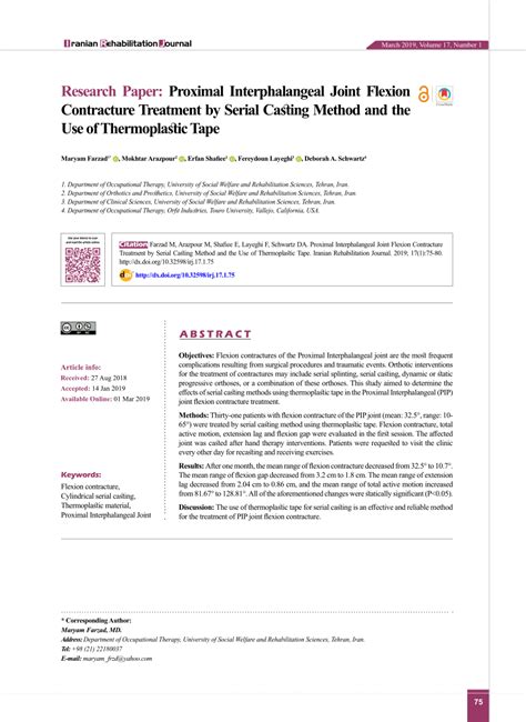 Pdf Proximal Interphalangeal Joint Flexion Contracture Treatment By Serial Casting Method And