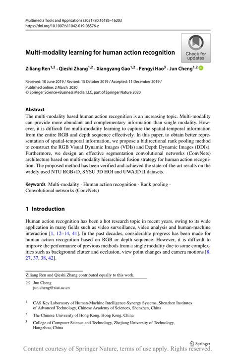 Multi Modality Learning For Human Action Recognition Request Pdf