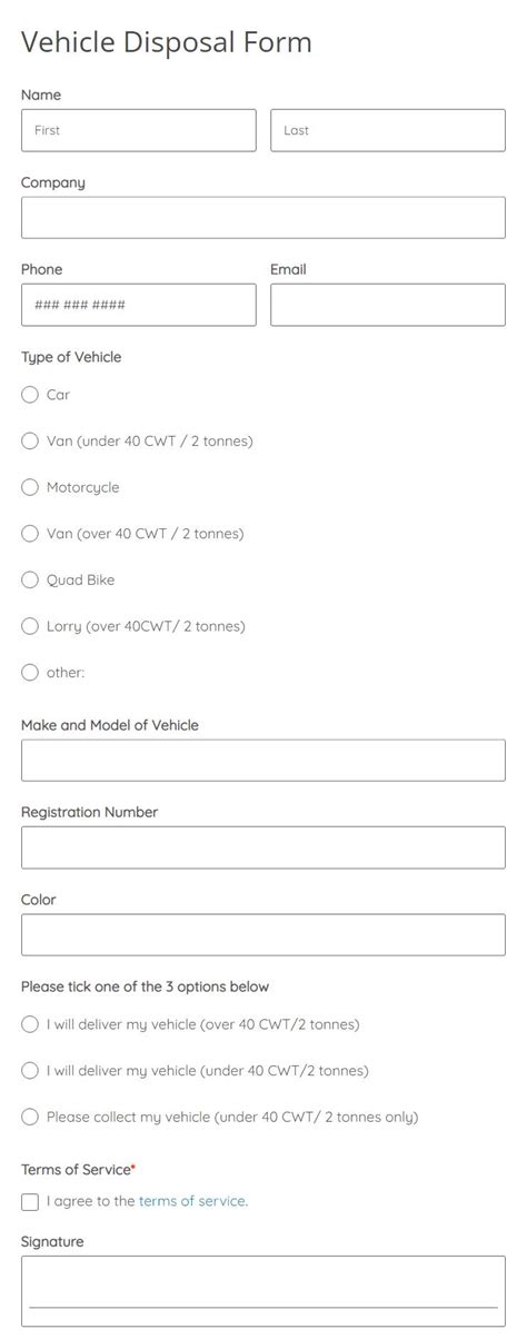 Vehicle Disposal Form Template 123formbuilder