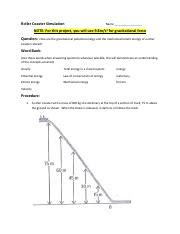 Science Project Roller Coaster Simulation Pdf Roller Coaster Simulation Name NOTE