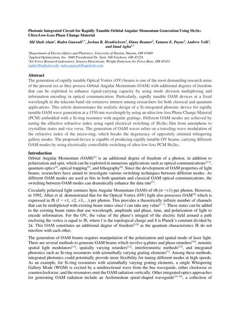 Pdf Photonic Integrated Circuit For Rapidly Tunable Orbital Angular Momentum Generation Using