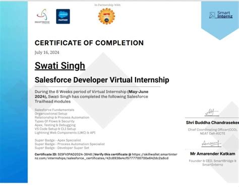 Swati Singh On Linkedin Smartinternz Salesforce Skilledonsalesforce Thesmartbridge Aicte…