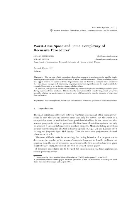 Pdf Worst Case Space And Time Complexity Of Recursive Procedures