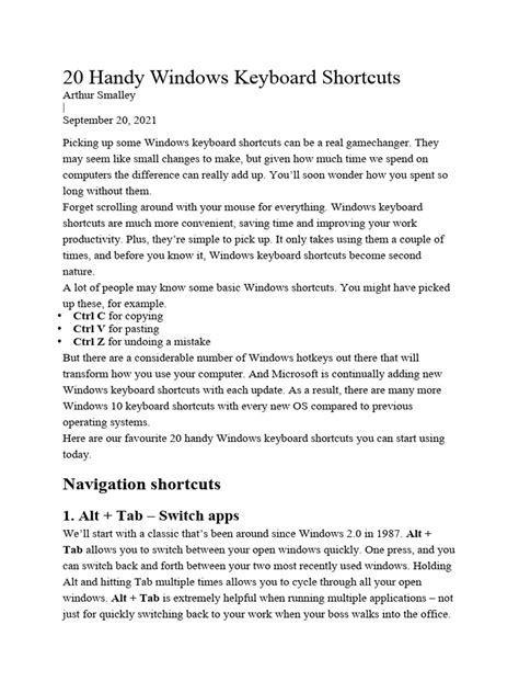 20 Handy Windows Keyboard Shortcuts Pdf Screenshot Keyboard Shortcut