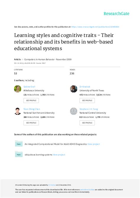 Pdf Learning Styles And Cognitive Traits Their Relationship And Its