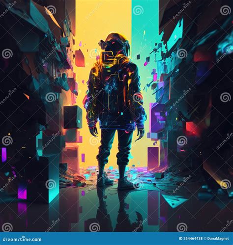 Colorful Conceptual Illustration Of A Man Standing In An Abstract Environment Stock Illustration