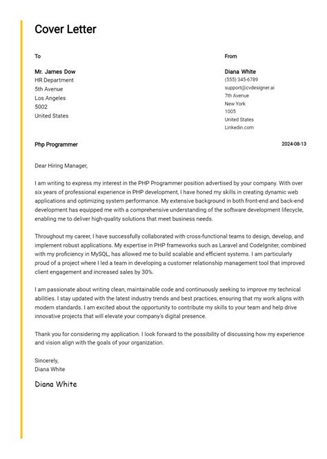 Php Programmer Cover Letter Example For Top CV Skills CVDesigner Ai