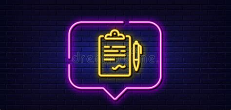 Clipboard Document Line Icon Agreement File Sign Neon Light Speech Bubble Vector Stock Vector
