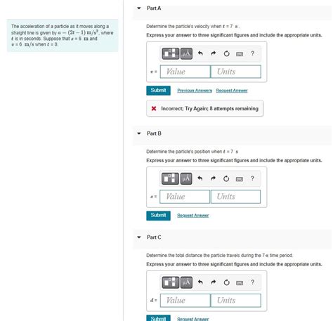 Solved Part A The Acceleration Of A Particle As It Moves Chegg