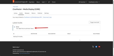 Snaps Failing To Start Build Process Website Error Snapcraft Snapcraft Io