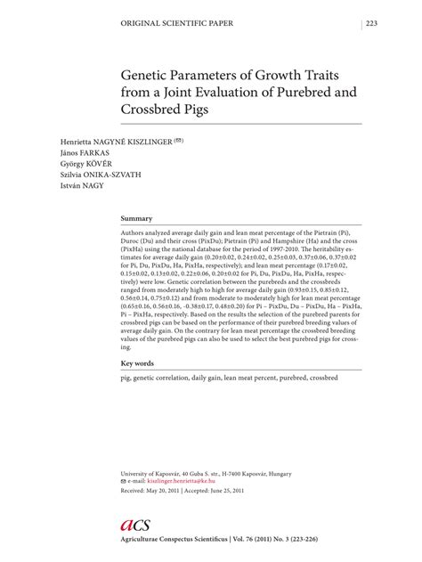 Pdf Genetic Parameters Of Growth Traits From A Joint Evaluation Of