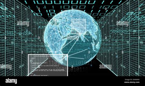 Image Of Globe With Binary Coding And Data Processing Over Dark Background Global Artificial