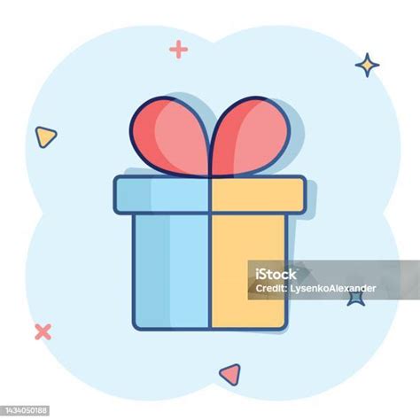 만화 스타일의 선물 상자 아이콘 흰색 고립 된 배경에 패키지 만화 벡터 그림이 있습니다 서프라이즈 스플래시 효과 비즈니스 컨셉 기념일에 대한 스톡 벡터 아트 및 기타 이미지