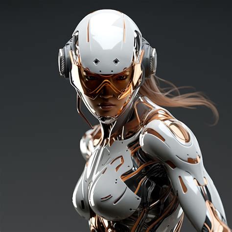 Premium Photo 3d Character Female Cyborg Athletic Metallic Holding